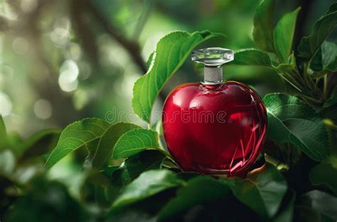 Red Apple Shaped Perfume Bottle Surrounded By Leaves Stock Image Image Of Elegance Sunlight