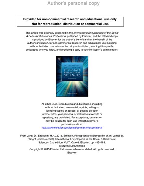 Pdf Emotion Perception And Expression Of