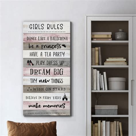 Trinx Girls Rules Wrapped Canvas Textual Art Print Wayfair