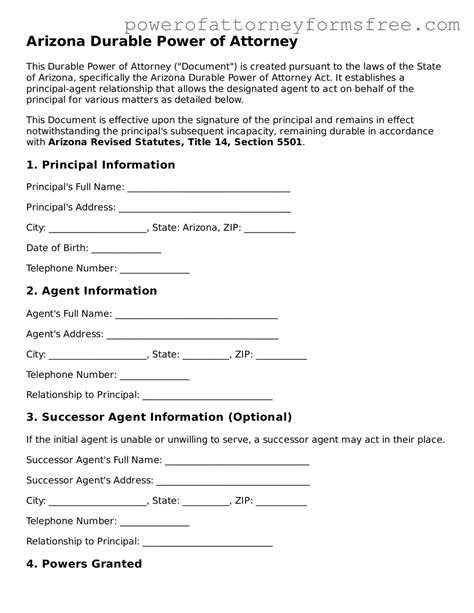 Blank Arizona Durable Power Of Attorney Pdf Template • Free Power Of