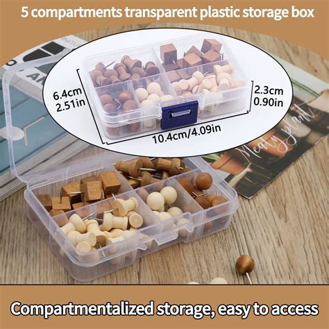 62 Pcs Wood Push Pins 5 Types Wooden Thumb Tacks Wooden