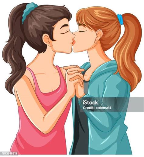 Lesbian Couple Kissing Cartoon Isolated Stock Illustration Download