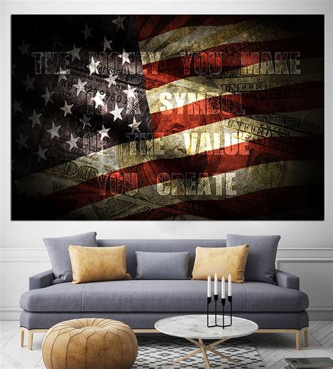 Large American Flag Print On Canvas Usa Flag Poster Multi Etsy