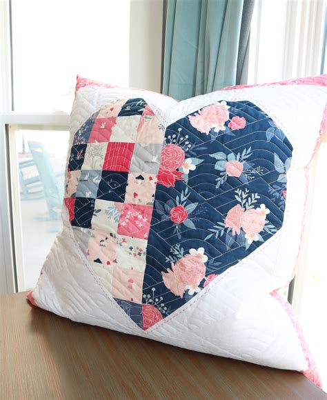 Pretty Patchwork Heart Pillow Free Quilted Pillow Pattern