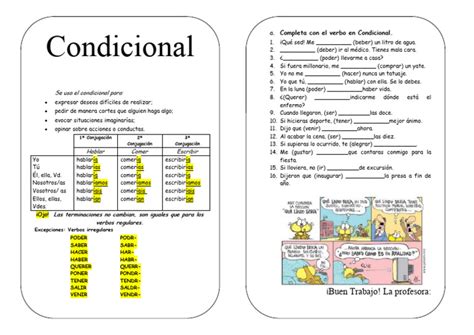 El Condicional Ejercicios De Gramatica Guias De Gramatica Hoja De