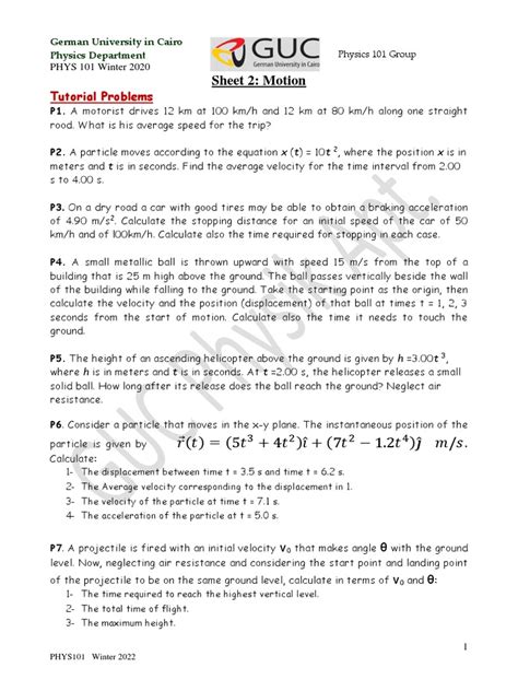 Physics Sheet 2 Pdf Velocity Projectiles