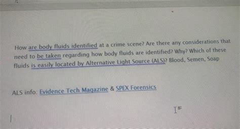 Solved How Are Body Fluids Identified At A Crime Scene Are