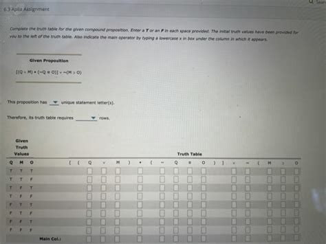solved sear 6 3 aplia assignment complete the truth table