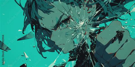 A Close Up Of An Anime Girl Holding Broken Glass And Shattering It