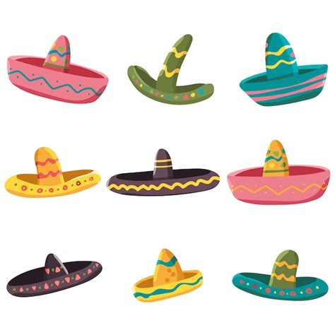 Premium Vector Mexican Sombrero Hat Vector Cartoon Set Isolated On A