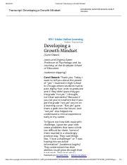 Transcript Developing A Growth Mindsetpdf 2242021 Transcript Developing A Growth Mindset
