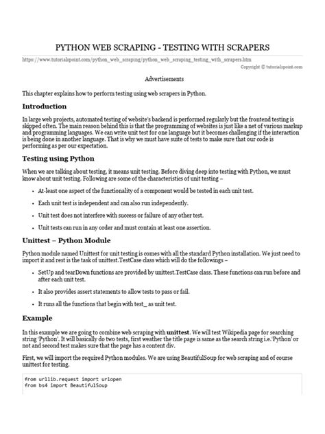 Python Web Scraping Testing Guide Pdf Selenium Software Unit