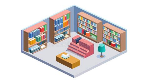 Home Library Interior With Bookshelves And Reading Nook Vector Vector