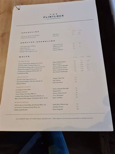 Menu At The Flintlock At Cheddleton Restaurant Leek