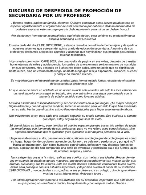 Discurso De Despedida Promoción Secundaria Pdf