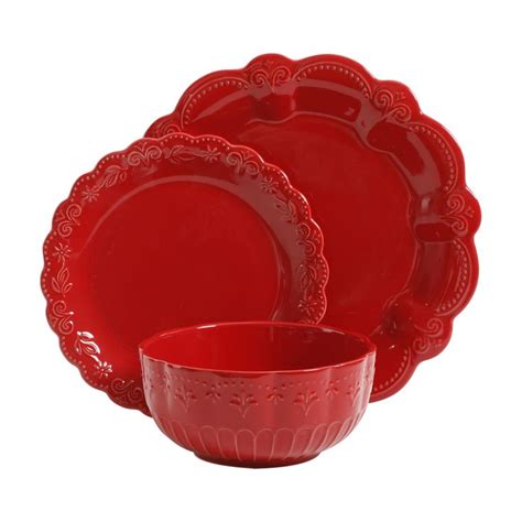 The Pioneer Woman Toni Red Dinnerware Set 12 Piece Serveware Dinner
