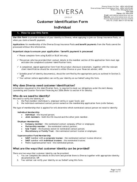 Fillable Online Customer Identification Form Individual Fax Email Print