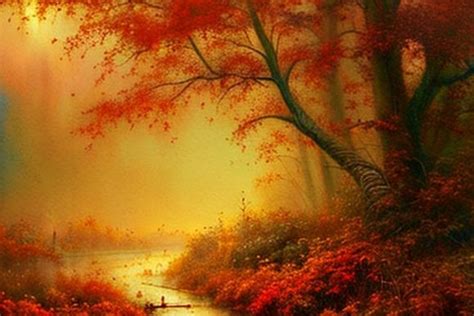 Fall Trees And Stream Soft Background Graphic By Artmix · Creative Fabrica