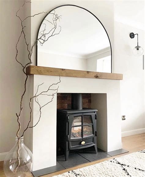 Metal Framed Mirror Elegant Black Design Arch Mirror Over Fireplace