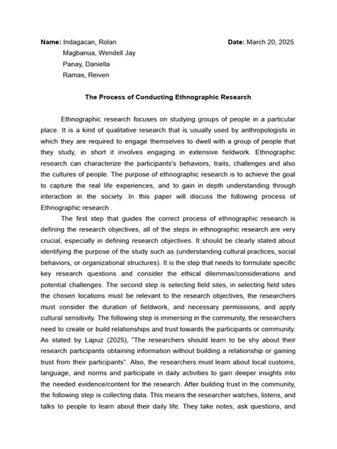 Anth 122 Group 9 What Is Ethnographic Research Process Pdf