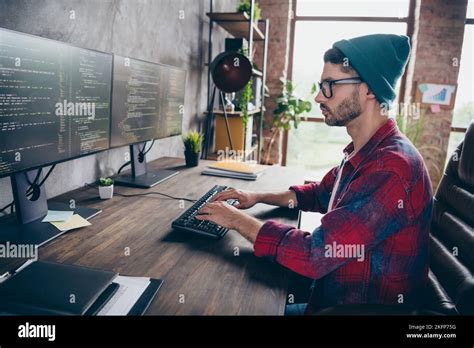 Photo Of Cool Intelligent Programmer Wear Spectacles Typing Front End