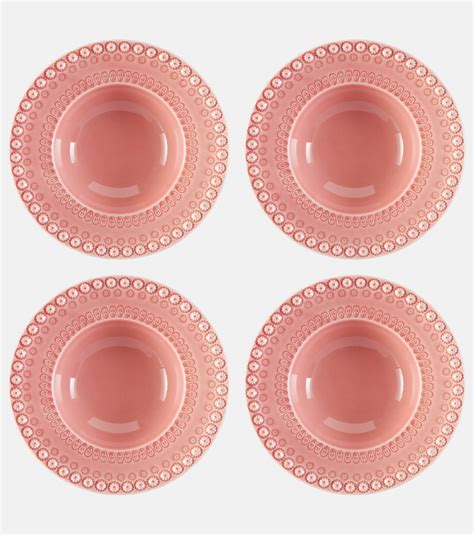 Fantasia Set Of 4 Ceramic Soup Plates In Pink Bordallo Pinheiro