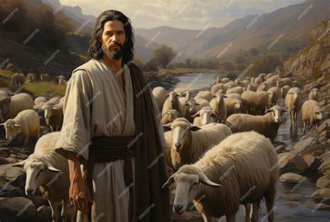 Premium Photo Jesus Christ Is A Shepherd Peaceful In A Meadow With A