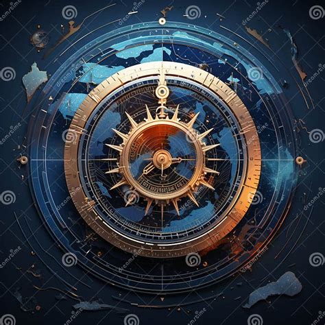 Futuristic Map And Compass Evolving Coordinates And Exploration Of An