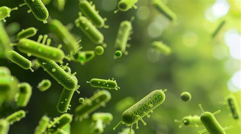 Probiotics Bacteria Under Microscope Abstract Green Background Closeup