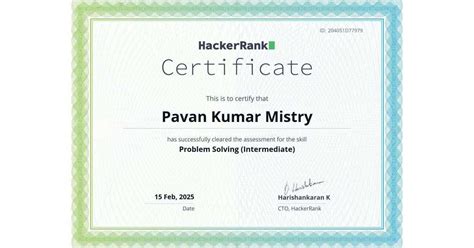 mistry pavan kumar on linkedin hackerrank skill certificate