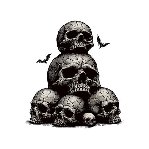 A Stack Of Multiple Skulls With One Larger Skull Resting On Top