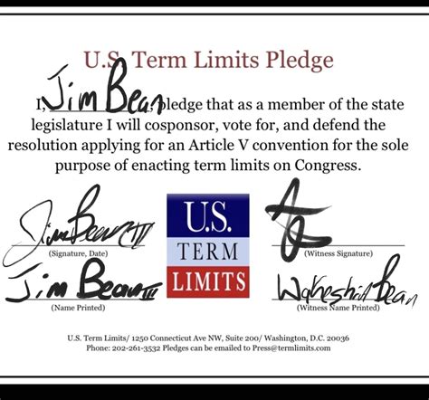 Jim Bean Pledges To Support Congressional Term Limits Term Limit Congress