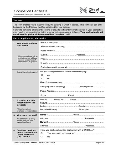 Occupation Certificate Form 09 Blank Fillable Template Fill Out