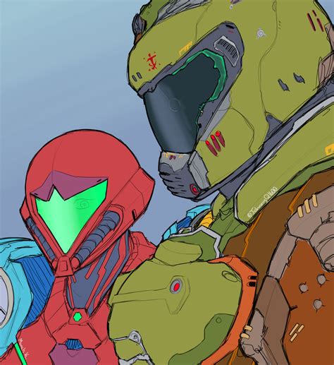 Samus Aran And Doomguy Metroid And 3 More Drawn By Munchk Danbooru