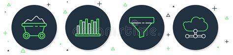 Set Line Pie Chart Infographic Sales Funnel Coal Mine Trolley And