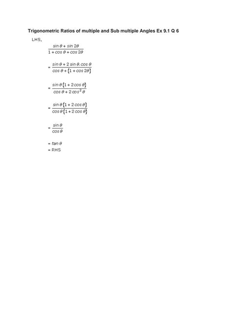 Solution Chapter 9 Trigonometric Ratios Of Multiple And Sub Multiple