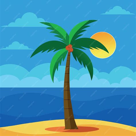 Premium Vector Plam Tree In Front Of The Blue Ocean