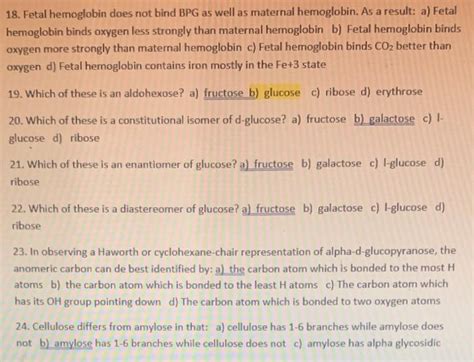 Solved 18 Fetal Hemoglobin Does Not Bind Bpg As Well As