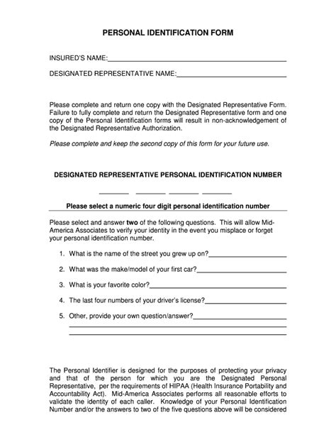 Fillable Online Personal Identification Form Fax Email Print Pdffiller