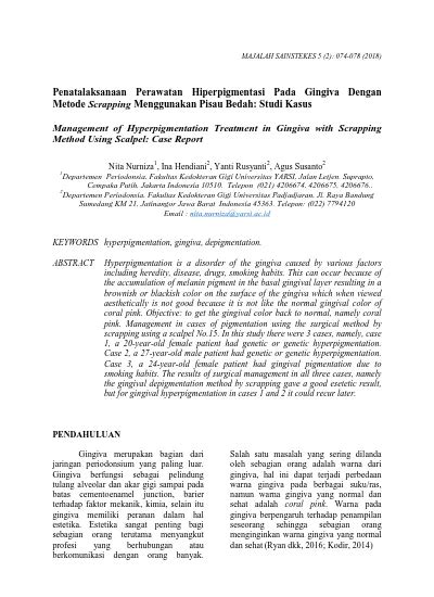 Penatalaksanaan Perawatan Hiperpigmentasi Pada Gingiva Dengan Metode
