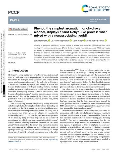 Pdf Phenol The Simplest Aromatic Monohydroxy Alcohol Displays A