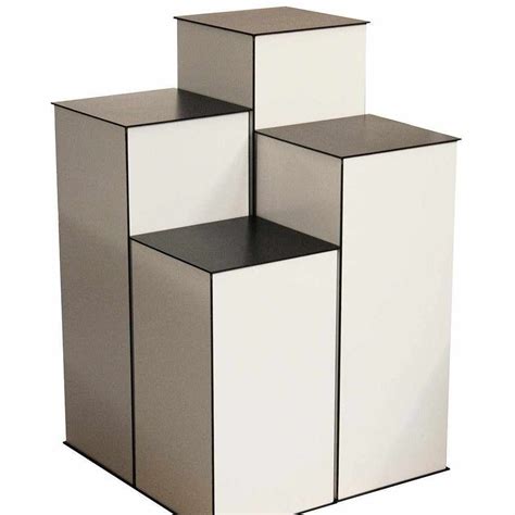 Set Of 4 White Folding Display Plinths Aluminium Pvc Black Plinth Top No Shelves Plinths