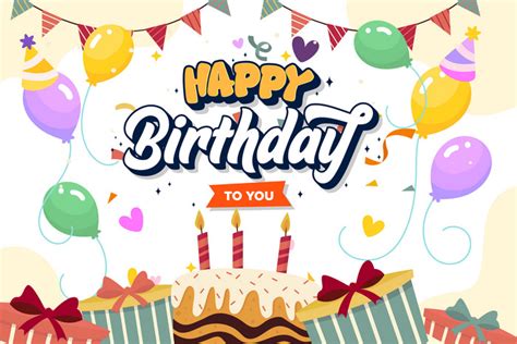 Happy Birthday To You Flat Design With Cake And Candles Festival