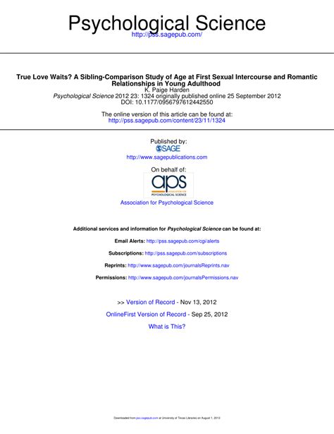 Pdf True Love Waits A Sibling Comparison Study Of Age At First