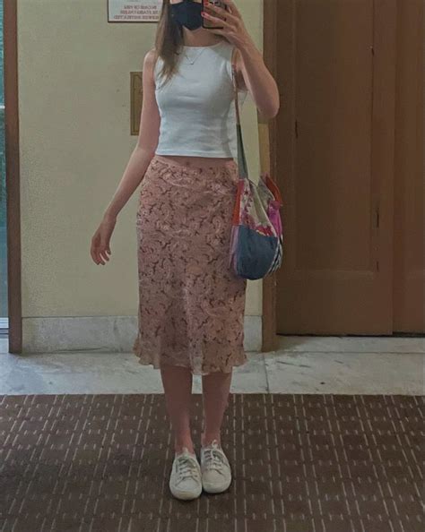 Midi Skirt Tank Midi Skirt Pink Mid Length Skirt Outfit Aesthetic