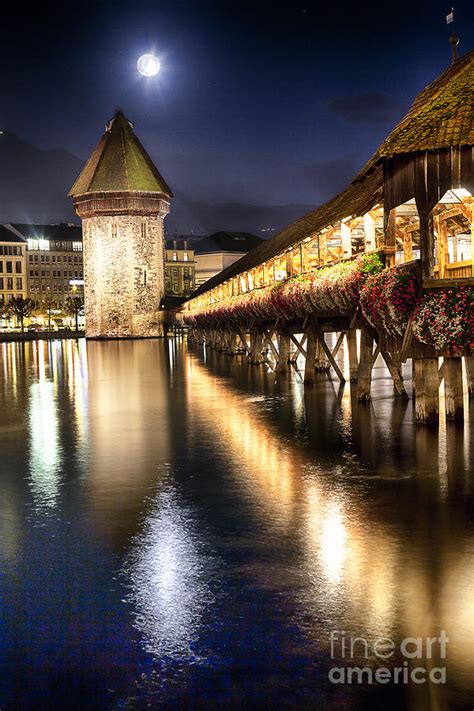 Chapel Bridge At Night In Lucerne Photograph By George Oze Fine Art