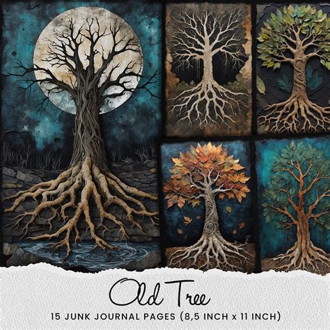 Old Tree Junk Journal Pages Tree Of Life Journal Collage Paper Tree And Roots Journal Kit