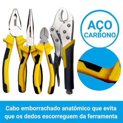 Kit De 4 Alicate Pressão Diagonal Universal Meia Cana Ferramentas E