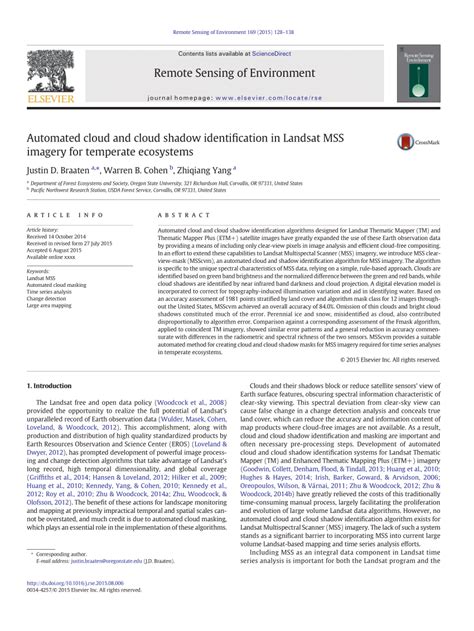 Pdf Automated Cloud And Cloud Shadow Identification In Landsat Mss