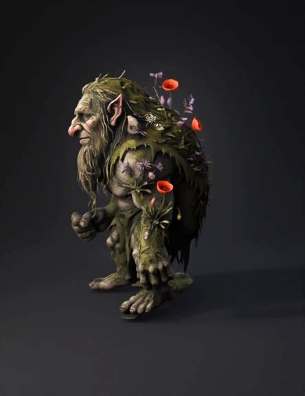 3d Model Moss Covered Humanoid Forest Creature With Flowers Holds Bouquet